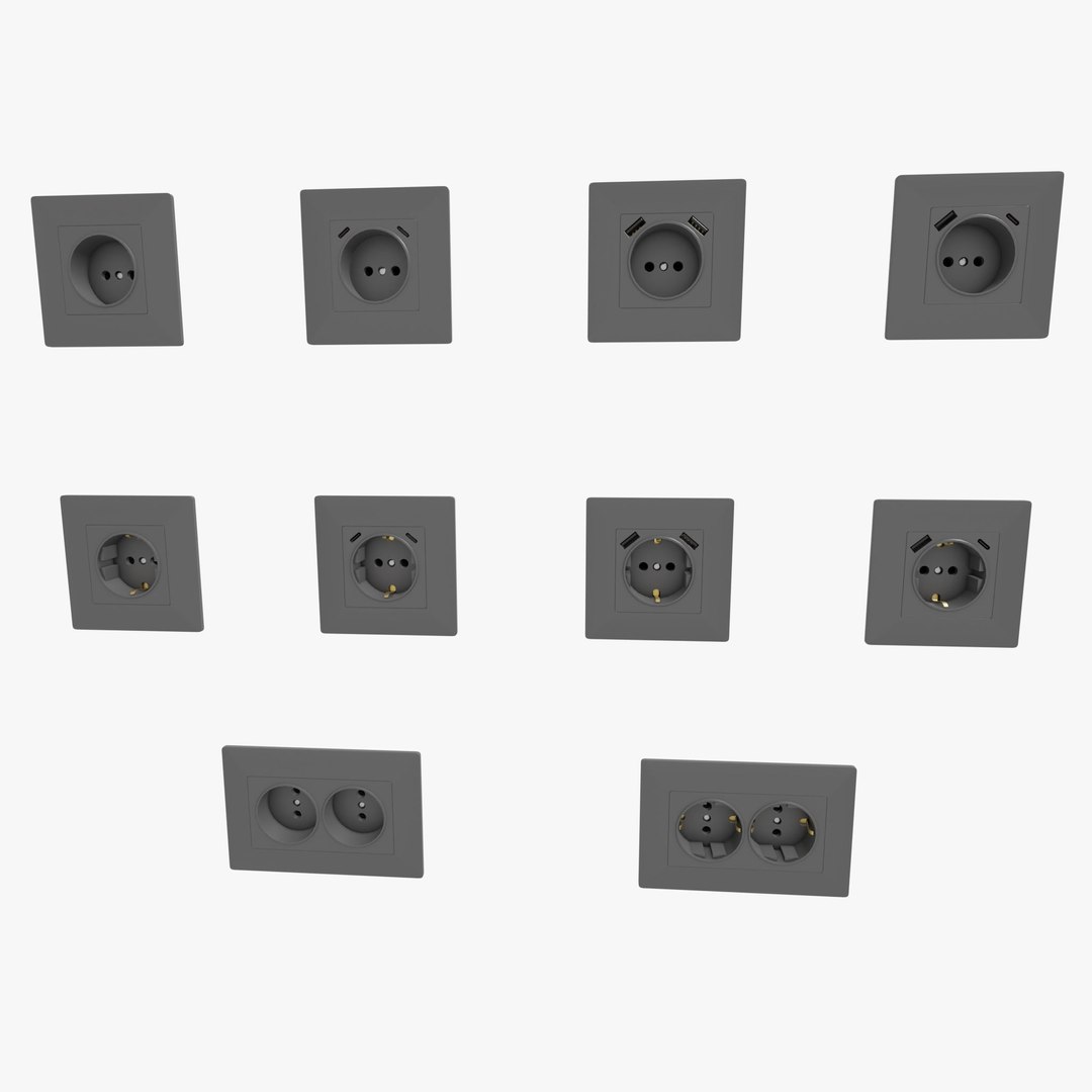 Gray European Socket Electrical Outlet 3D Model - TurboSquid 2339971