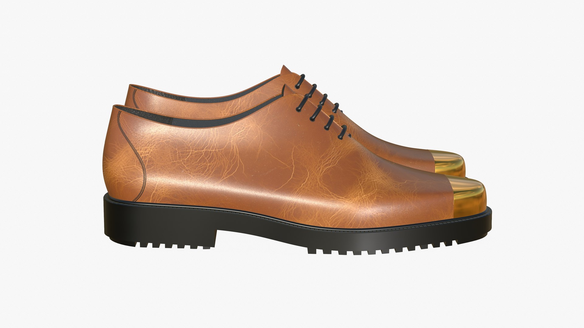 3D Model Realistic Leather Lace Up Shoes Yellow - TurboSquid 1950143