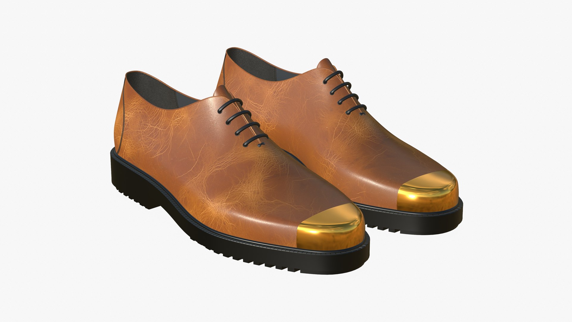 3D Model Realistic Leather Lace Up Shoes Yellow - TurboSquid 1950143