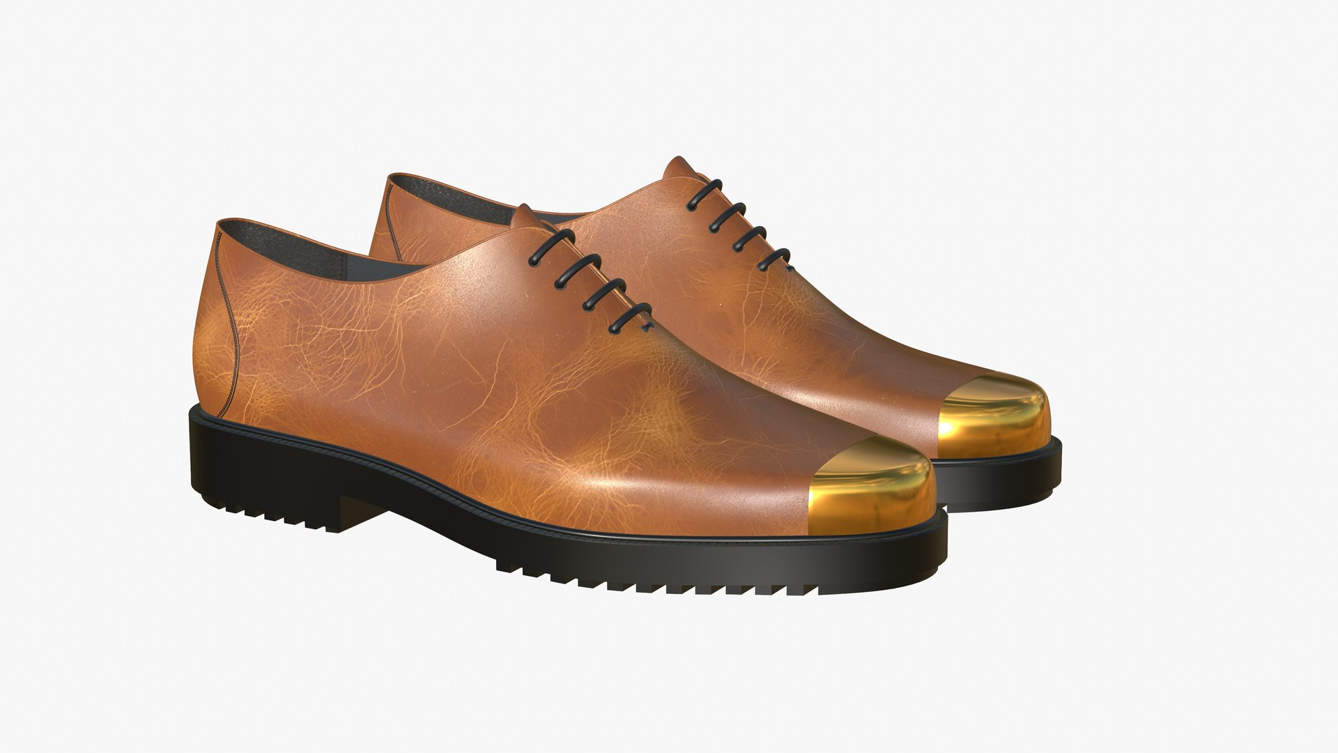 3D Model Realistic Leather Lace Up Shoes Yellow - TurboSquid 1950143