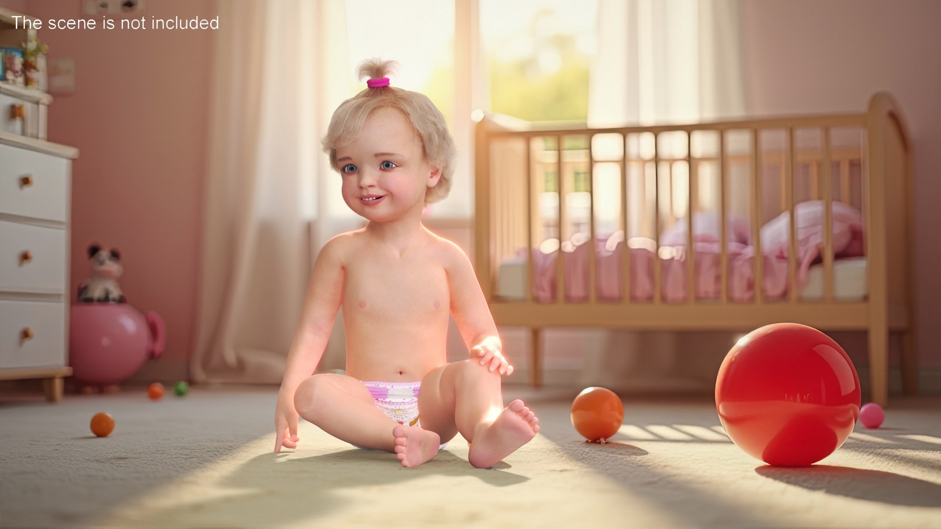 Baby Girl Wearing Diaper Sitting Fur Model - TurboSquid 2295993