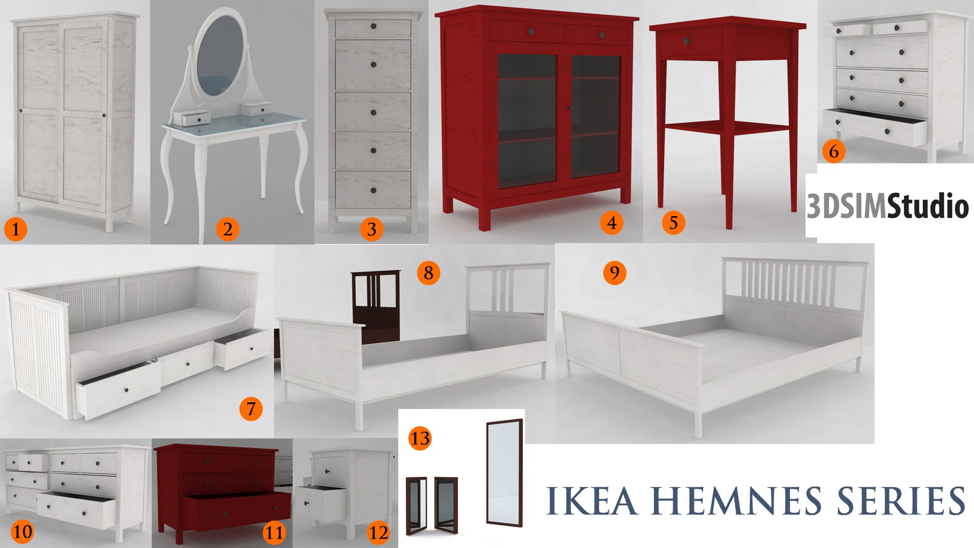 Ikea Hemnes 13 Pieces 3d Model
