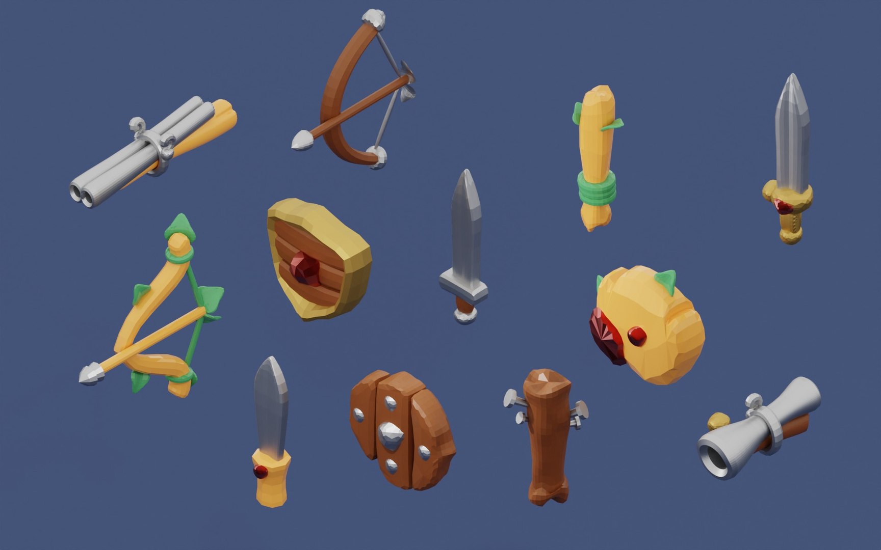 Medieval RPG Fantasy Stylized Weapons In Cartoon Style 12 Items Low ...