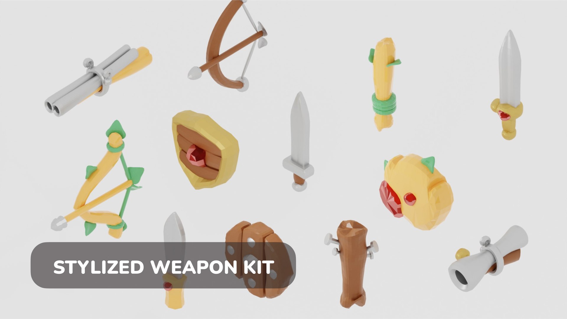 Medieval RPG Fantasy Stylized Weapons In Cartoon Style 12 Items Low ...