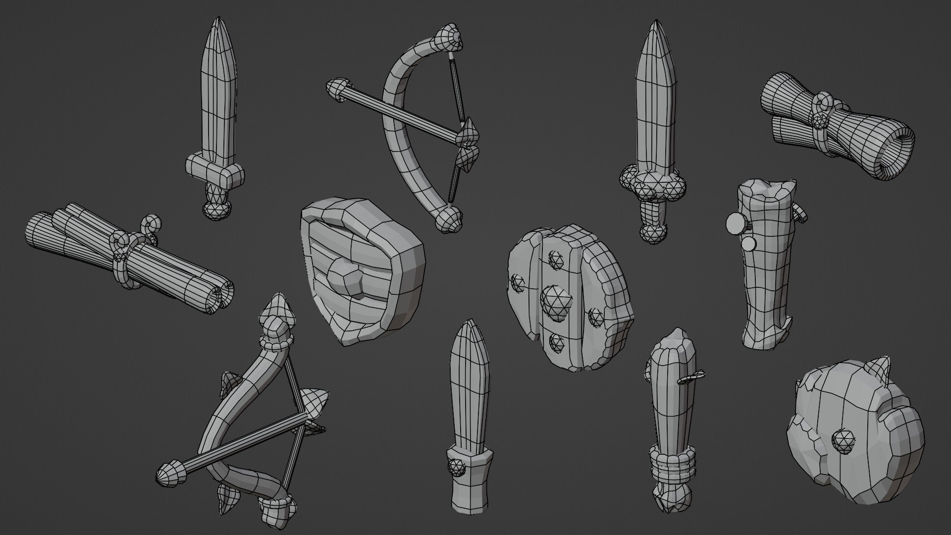 Medieval RPG Fantasy Stylized Weapons In Cartoon Style 12 Items Low ...