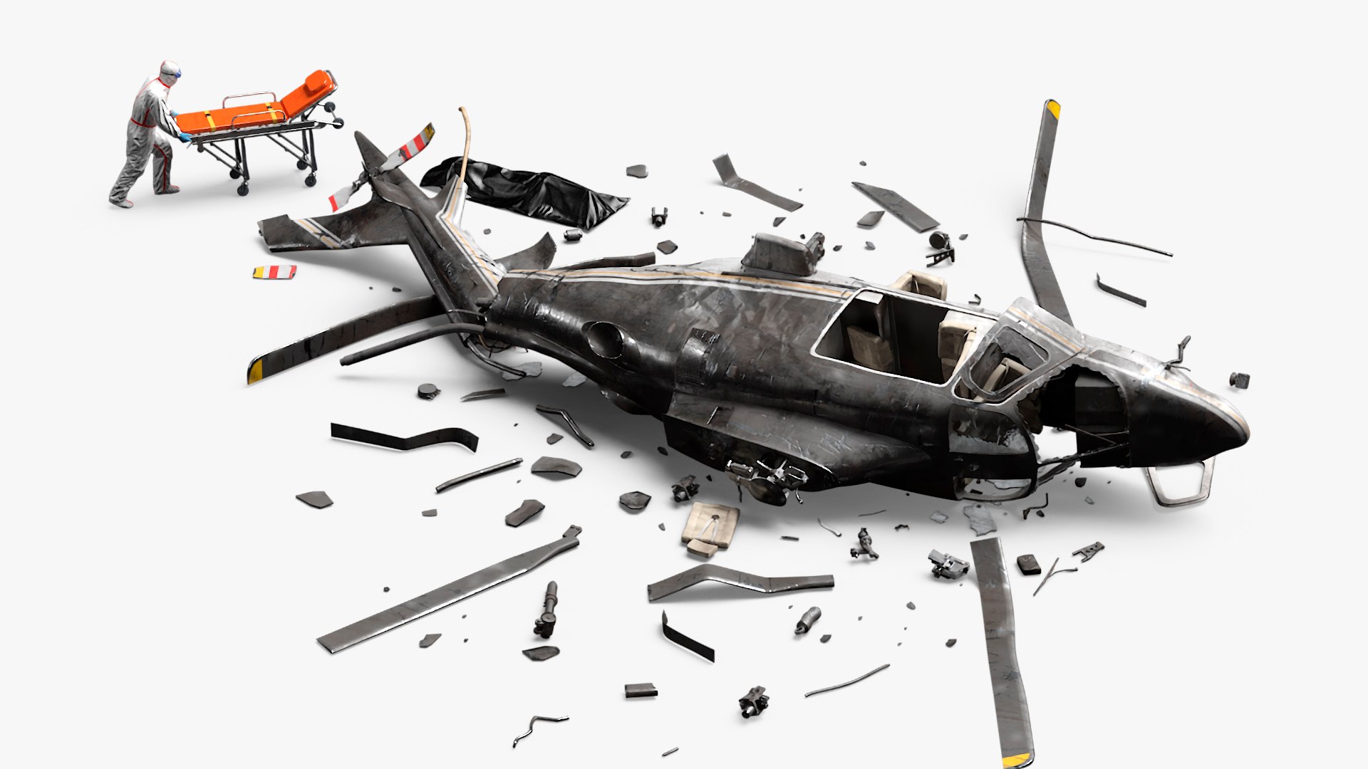 3D Model Helicopter Crash With Casualties - TurboSquid 2335688