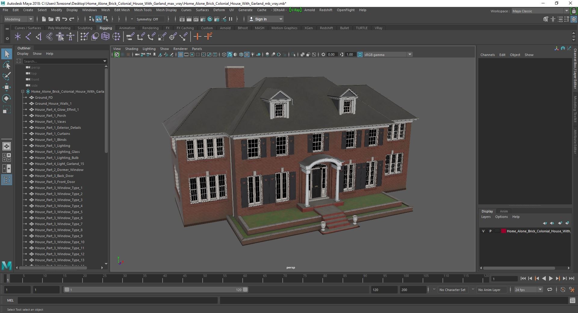 Home Alone Brick Colonial House With Garland 3D Model - TurboSquid 2388789