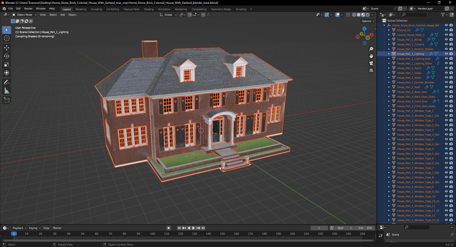 Home Alone Brick Colonial House With Garland 3D Model - TurboSquid 2388789