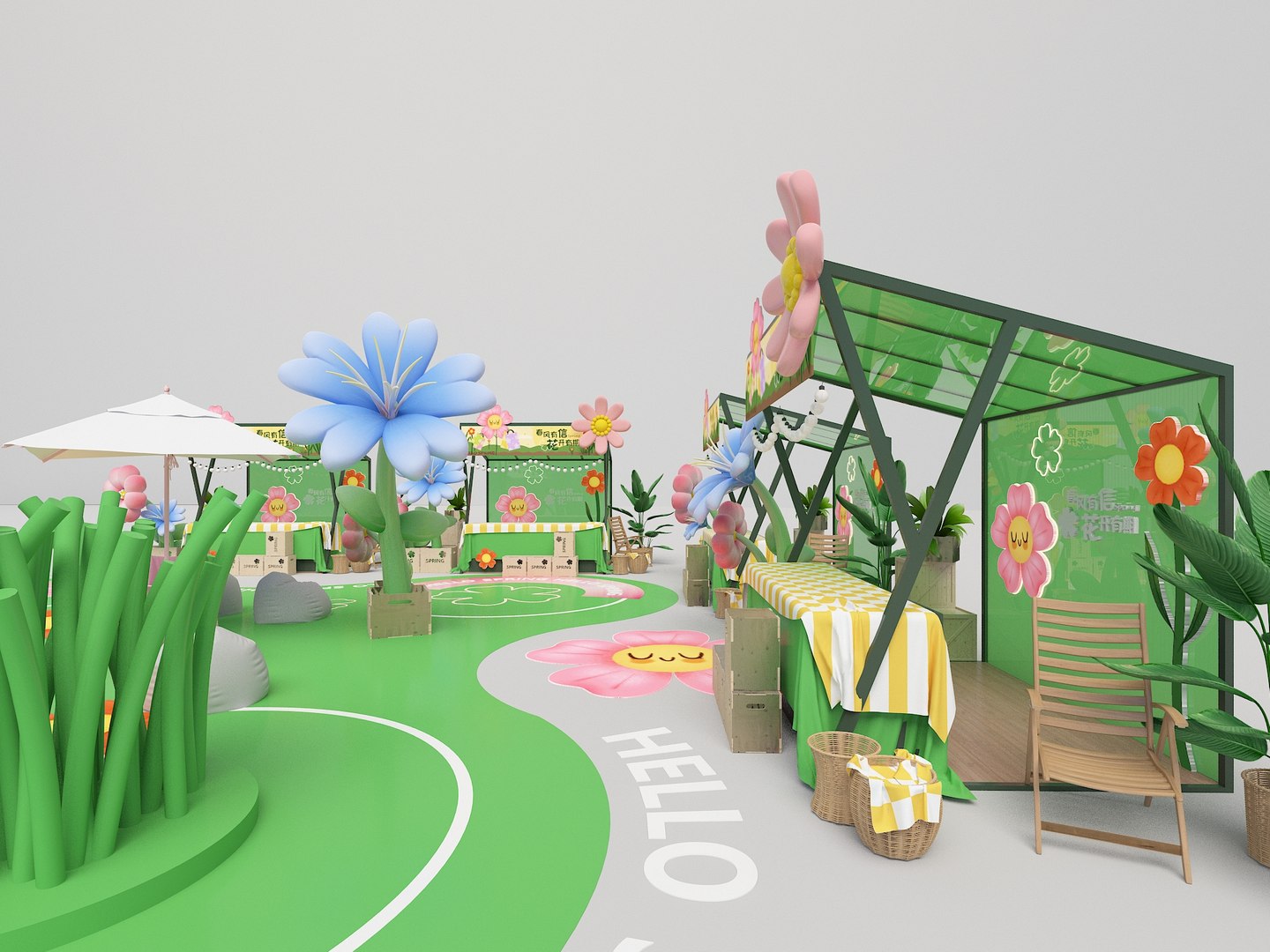 3D Modern Spring And Summer Market Stall Layout Spring Warm Flowers ...