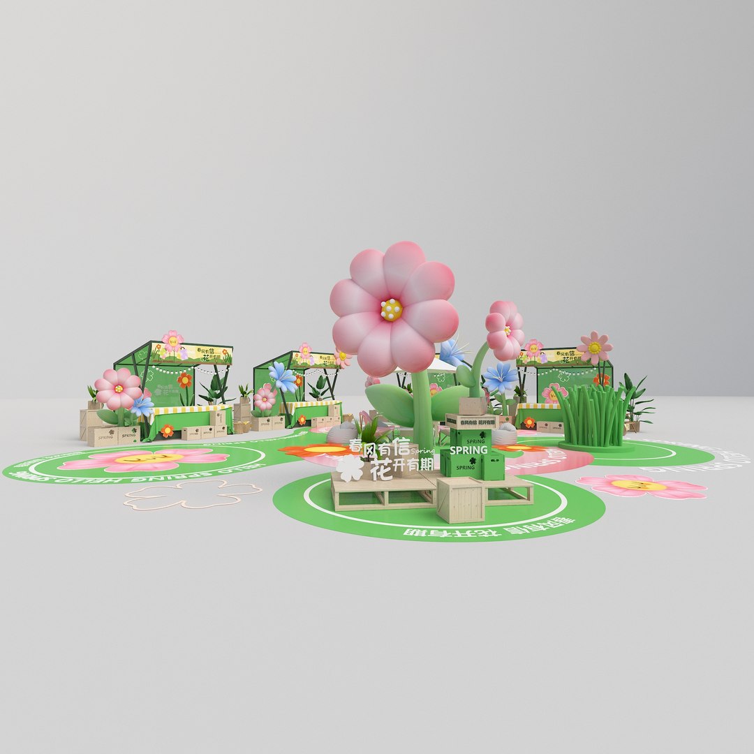 3D Modern Spring And Summer Market Stall Layout Spring Warm Flowers ...