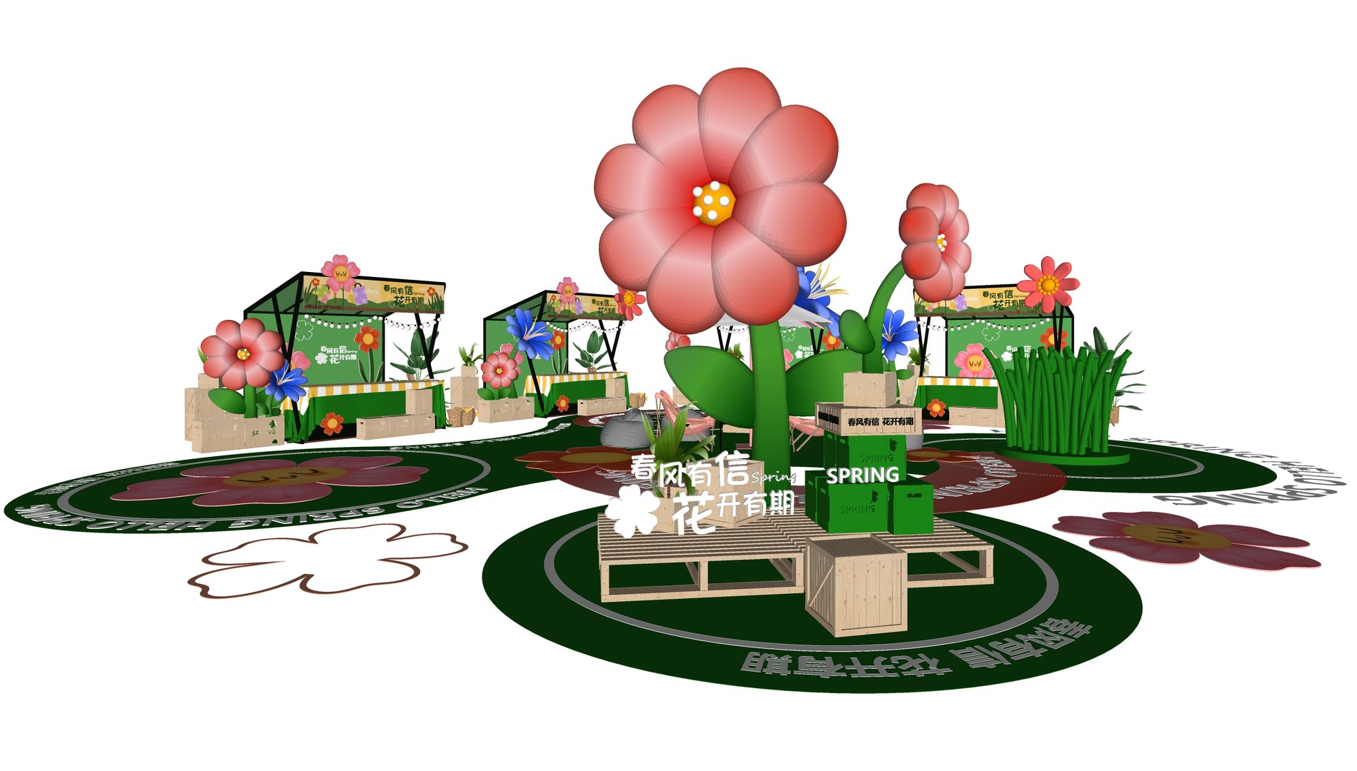 3D Modern Spring And Summer Market Stall Layout Spring Warm Flowers ...