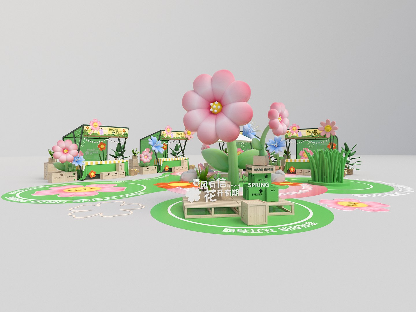 3D Modern Spring And Summer Market Stall Layout Spring Warm Flowers ...