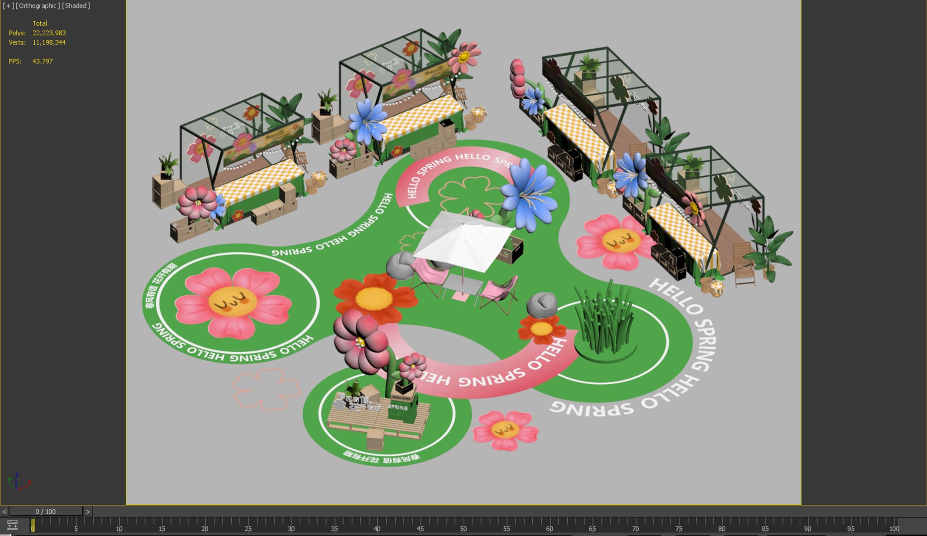 3D Modern Spring And Summer Market Stall Layout Spring Warm Flowers ...