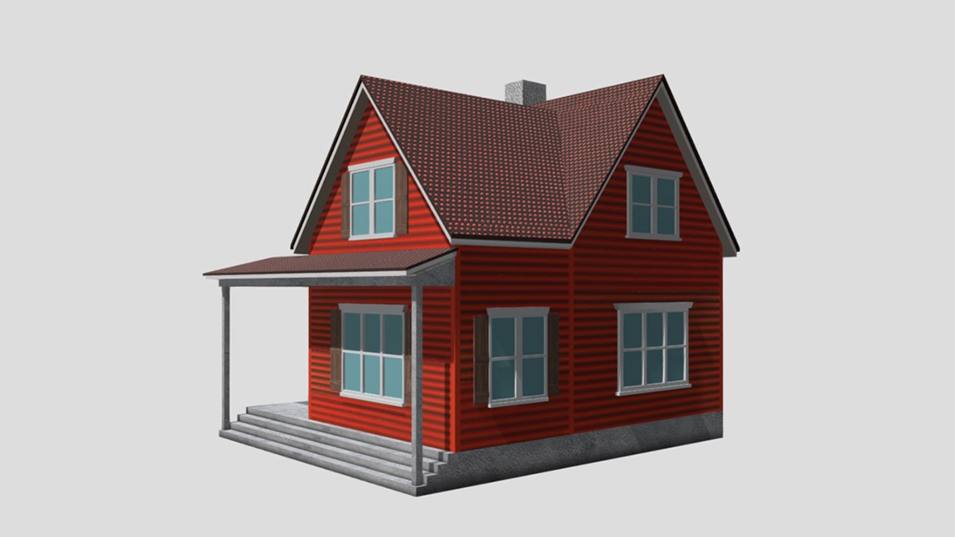 3D American Style Cottage - Town House Model model - TurboSquid 2180716