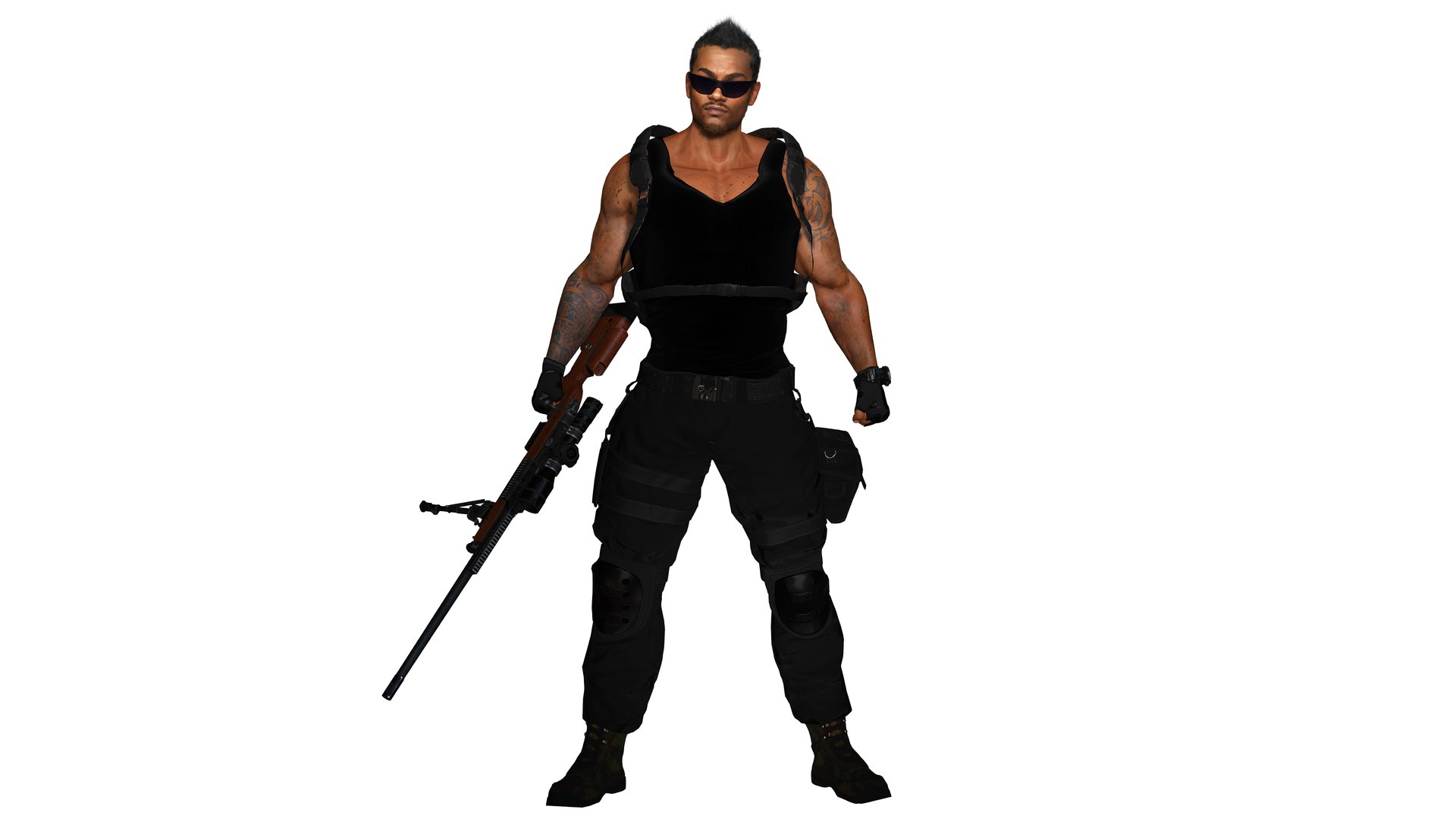 3D AAA 3D REALISTIC BLACK MALE CHARACTER - GUN SHOOTER MAN Model ...