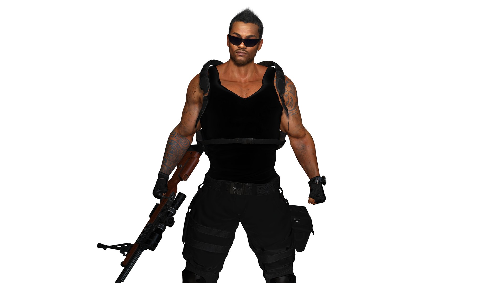 3D AAA 3D REALISTIC BLACK MALE CHARACTER - GUN SHOOTER MAN Model ...