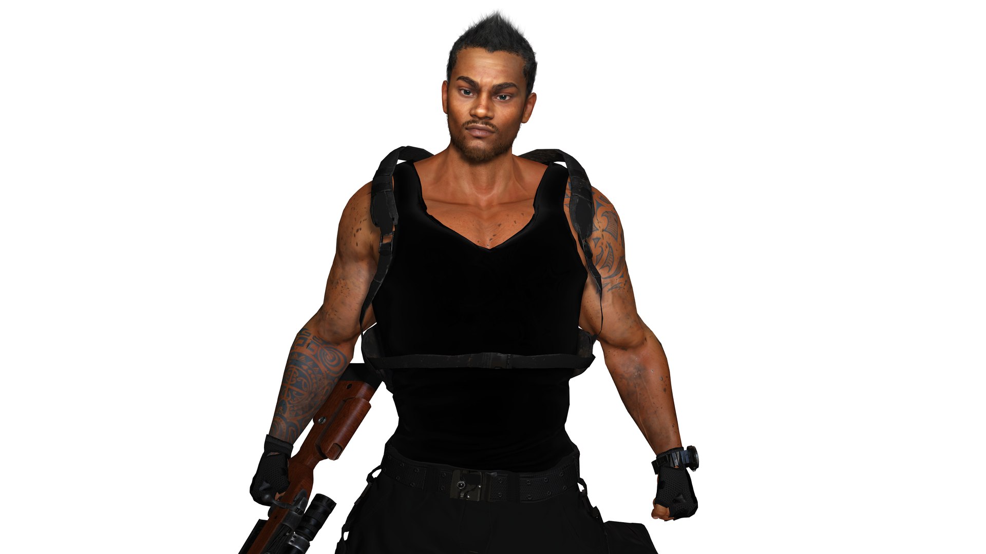 3D AAA 3D REALISTIC BLACK MALE CHARACTER - GUN SHOOTER MAN Model ...