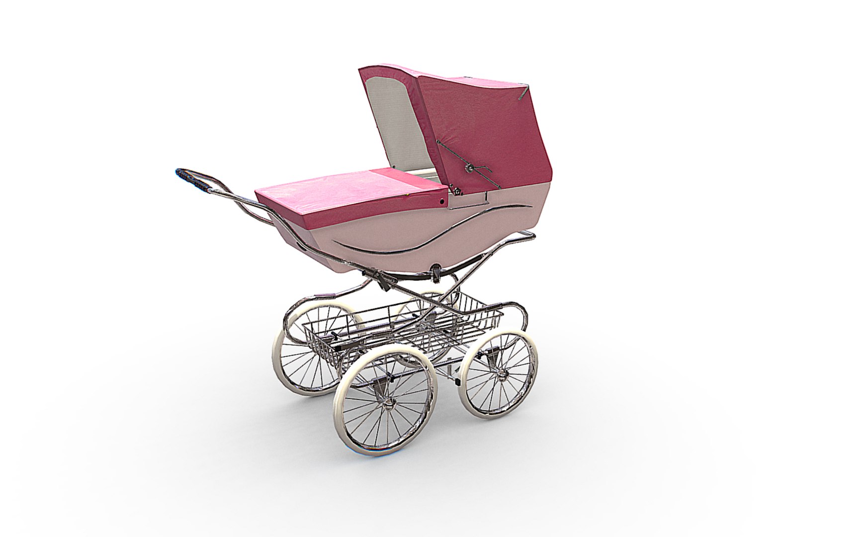 3D Silver Cross Pink Retro Baby Pram - TurboSquid 2145698