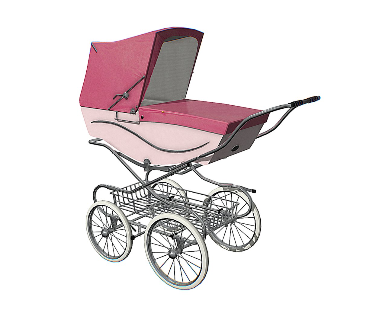 3D Silver Cross Pink Retro Baby Pram - TurboSquid 2145698
