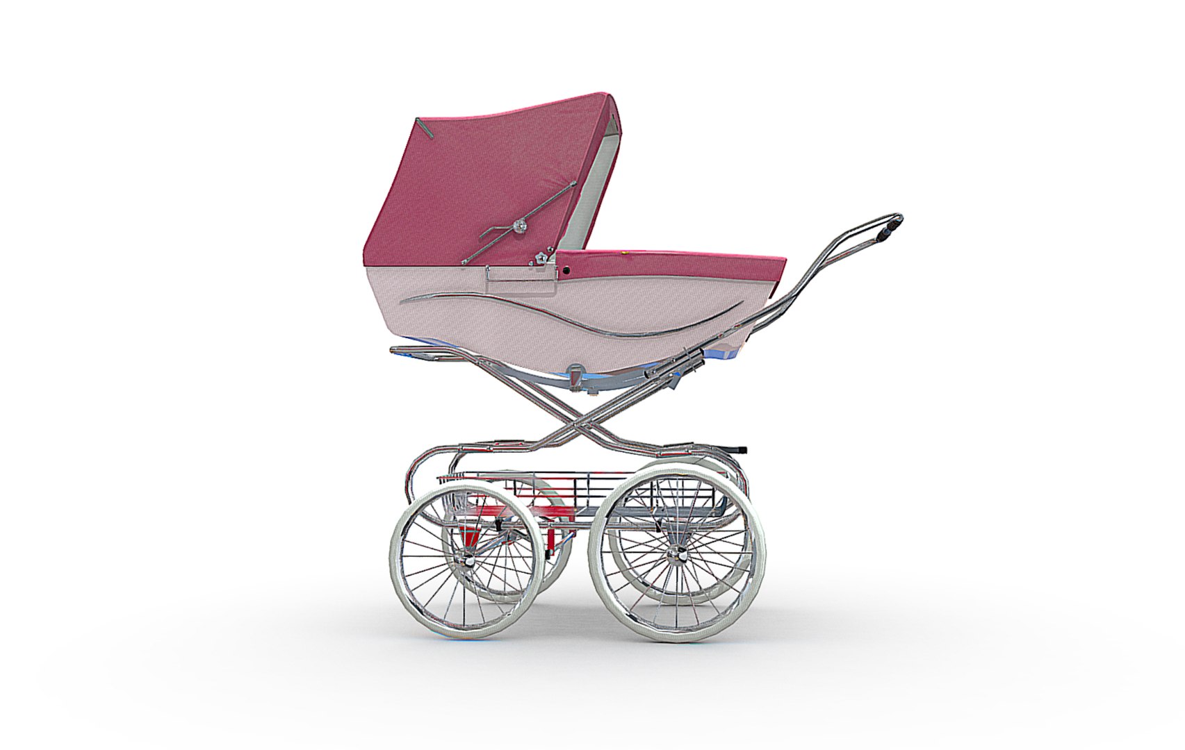 3D Silver Cross Pink Retro Baby Pram - TurboSquid 2145698