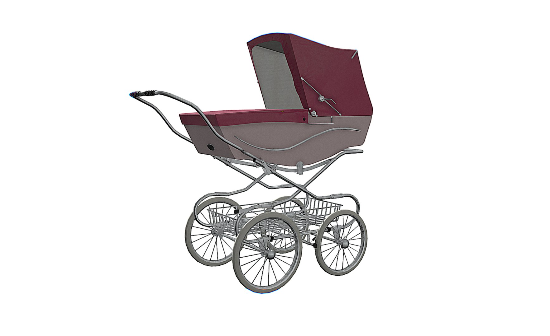 3D Silver Cross Pink Retro Baby Pram - TurboSquid 2145698