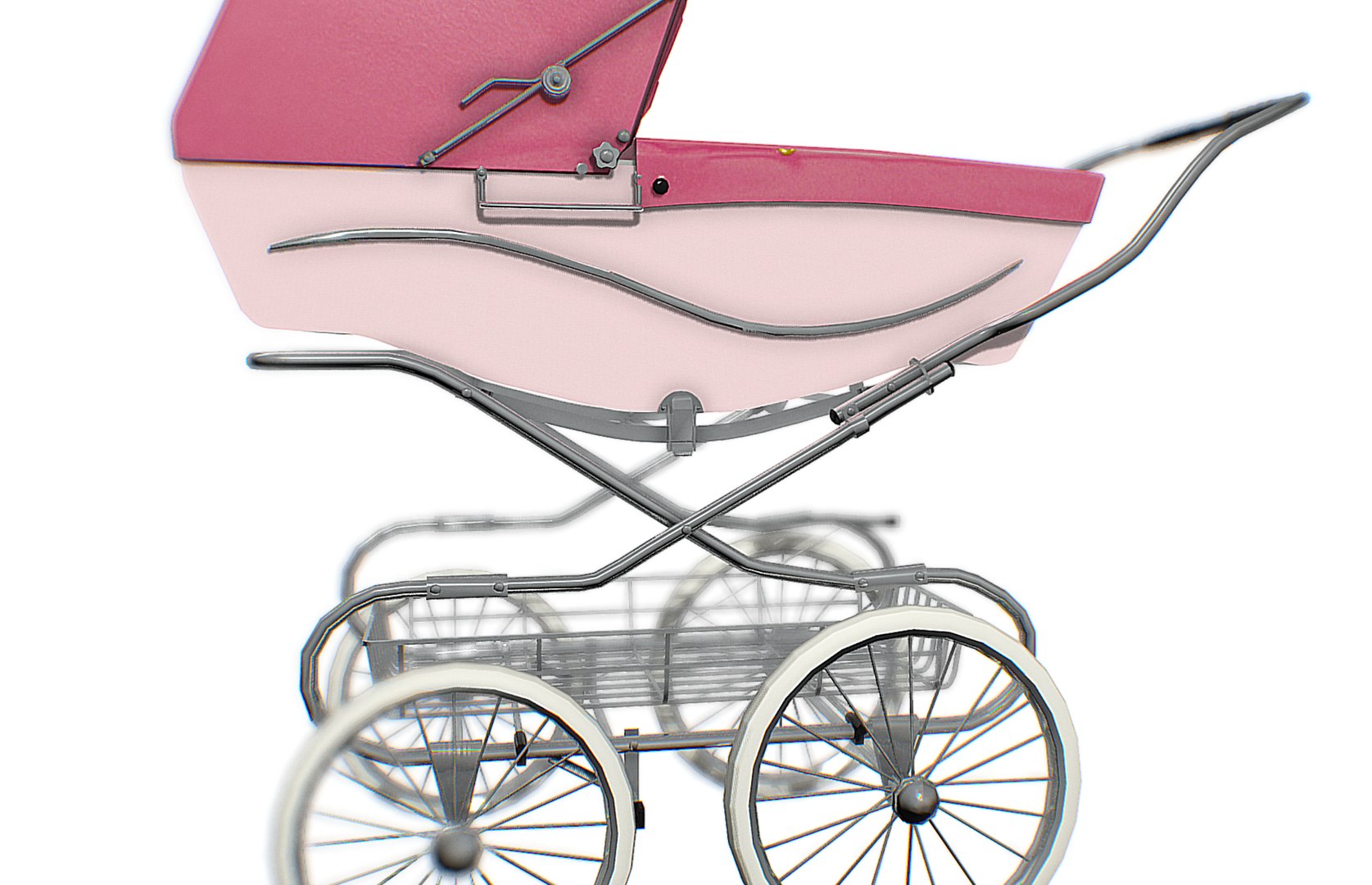 3D Silver Cross Pink Retro Baby Pram - TurboSquid 2145698
