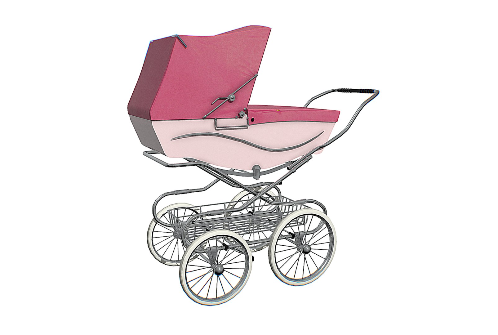 3D Silver Cross Pink Retro Baby Pram - TurboSquid 2145698
