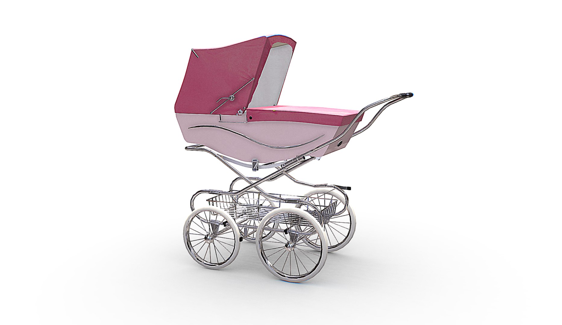 3D Silver Cross Pink Retro Baby Pram - TurboSquid 2145698