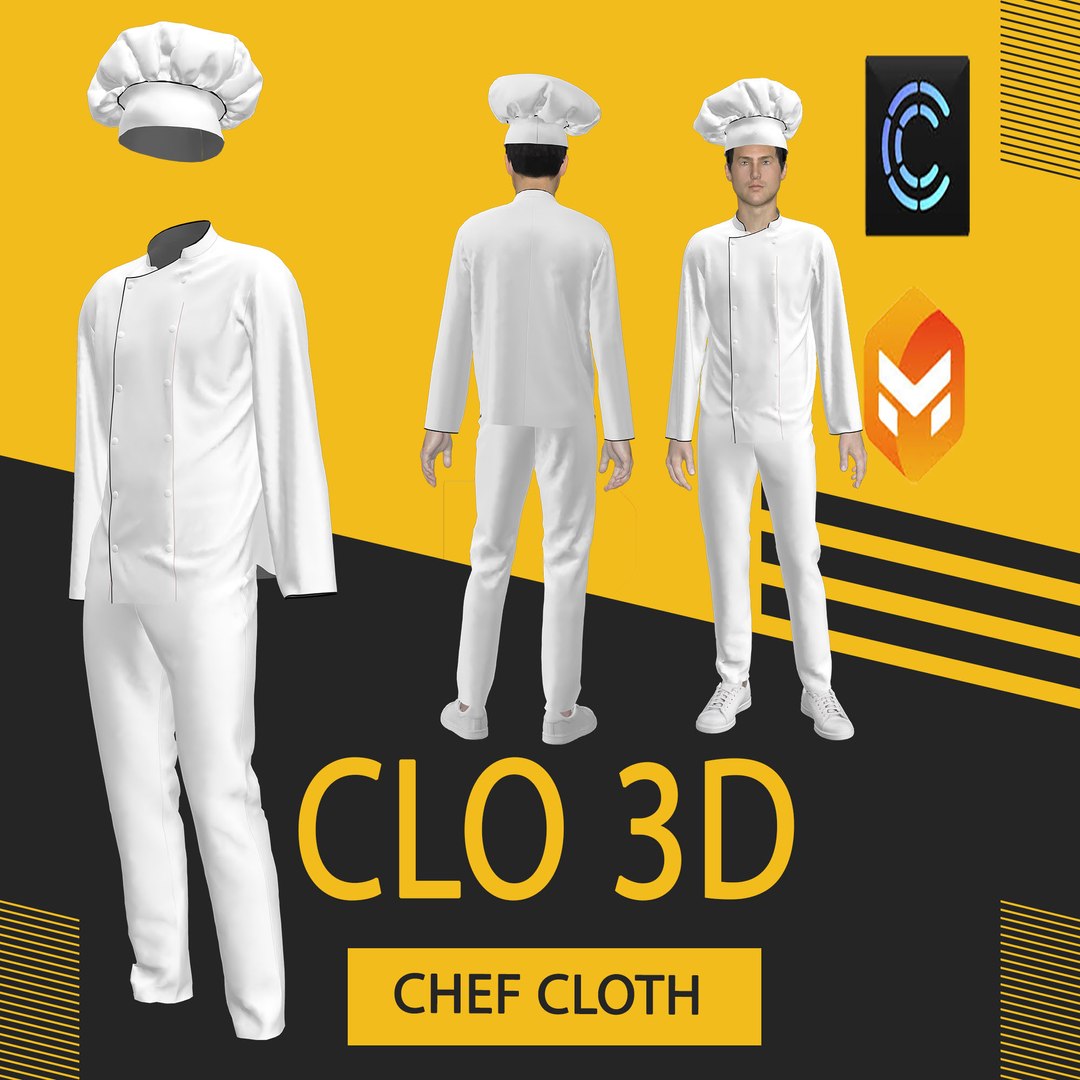3D model Chef cloth Marvelous Designer or Clo3D ZPRJ - TurboSquid 2156669