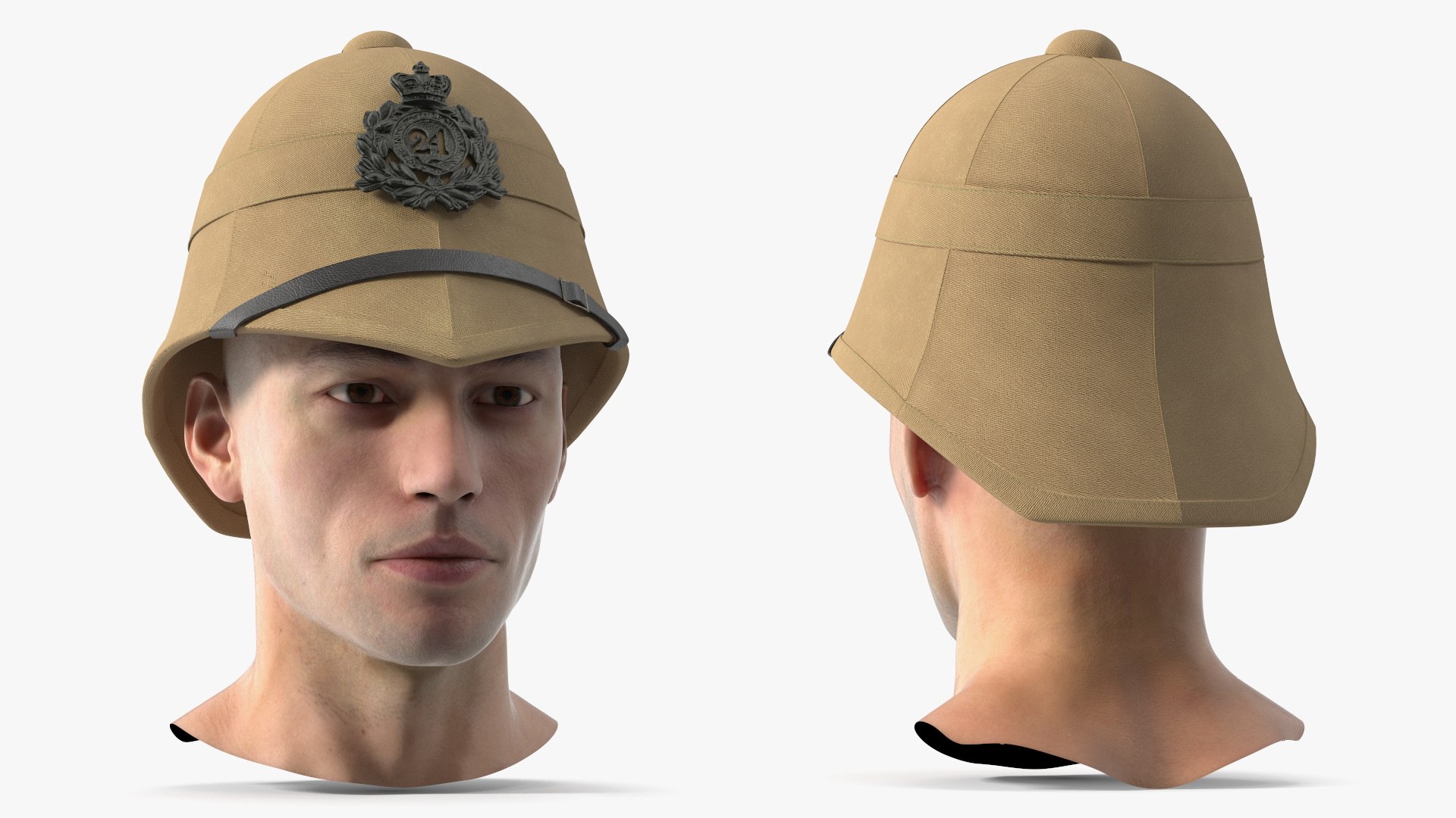British Army Pith Helmet With Regimental Badge On Man Head 3D Model ...
