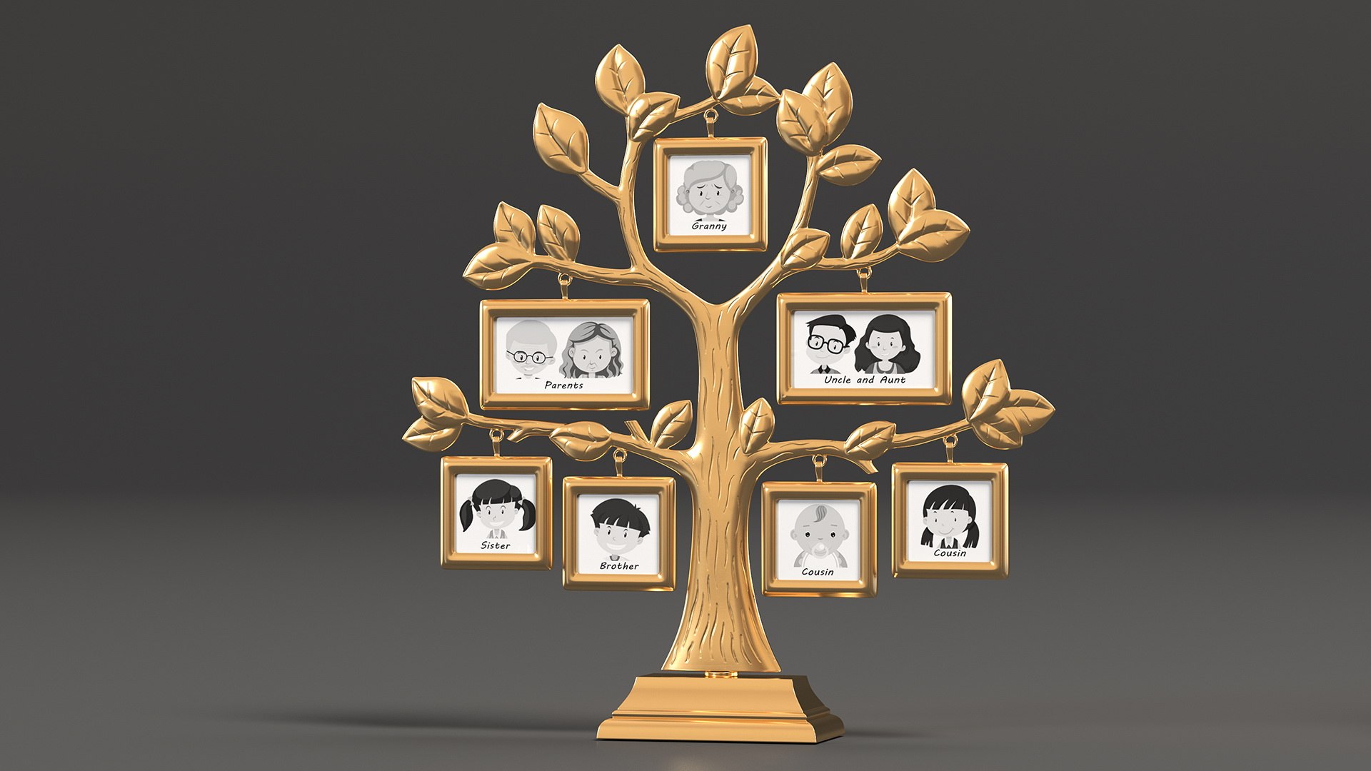 3D Golden Family Tree And Hanging Photo Frames - TurboSquid 1969596
