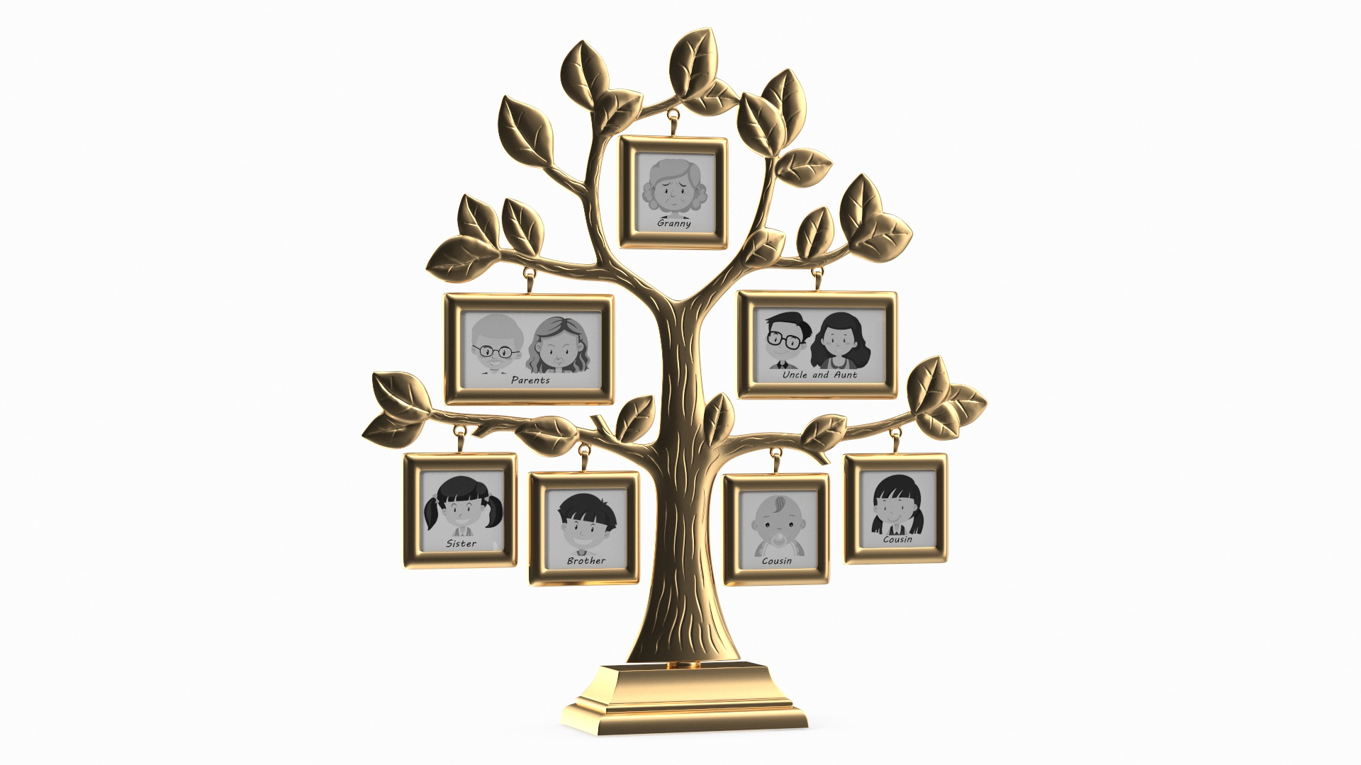 3D Golden Family Tree And Hanging Photo Frames - TurboSquid 1969596