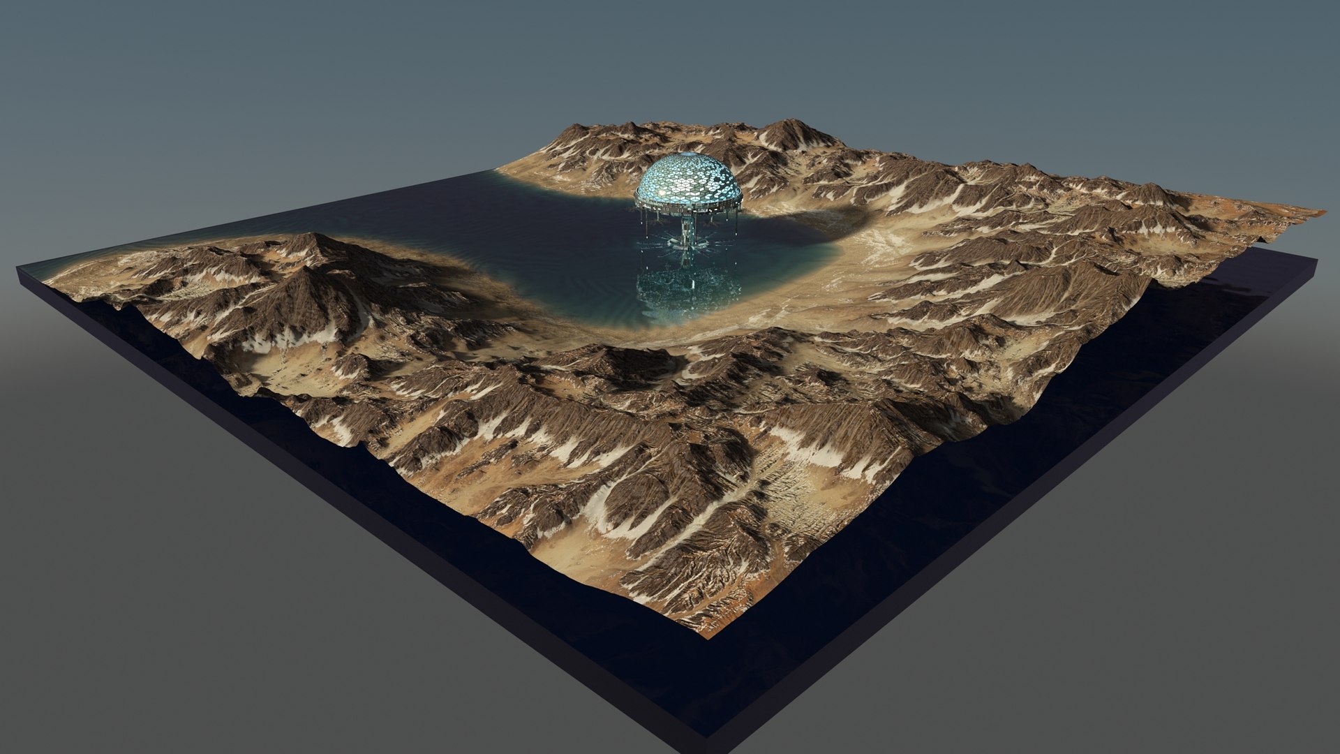 3D Scene Biodome And In Lake Desert Model - TurboSquid 1877000