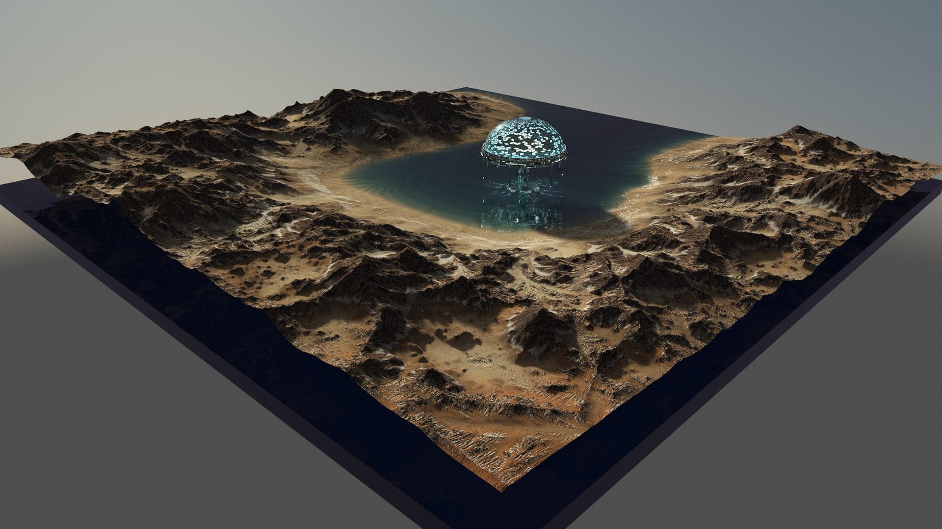 3D Scene Biodome And In Lake Desert Model - TurboSquid 1877000