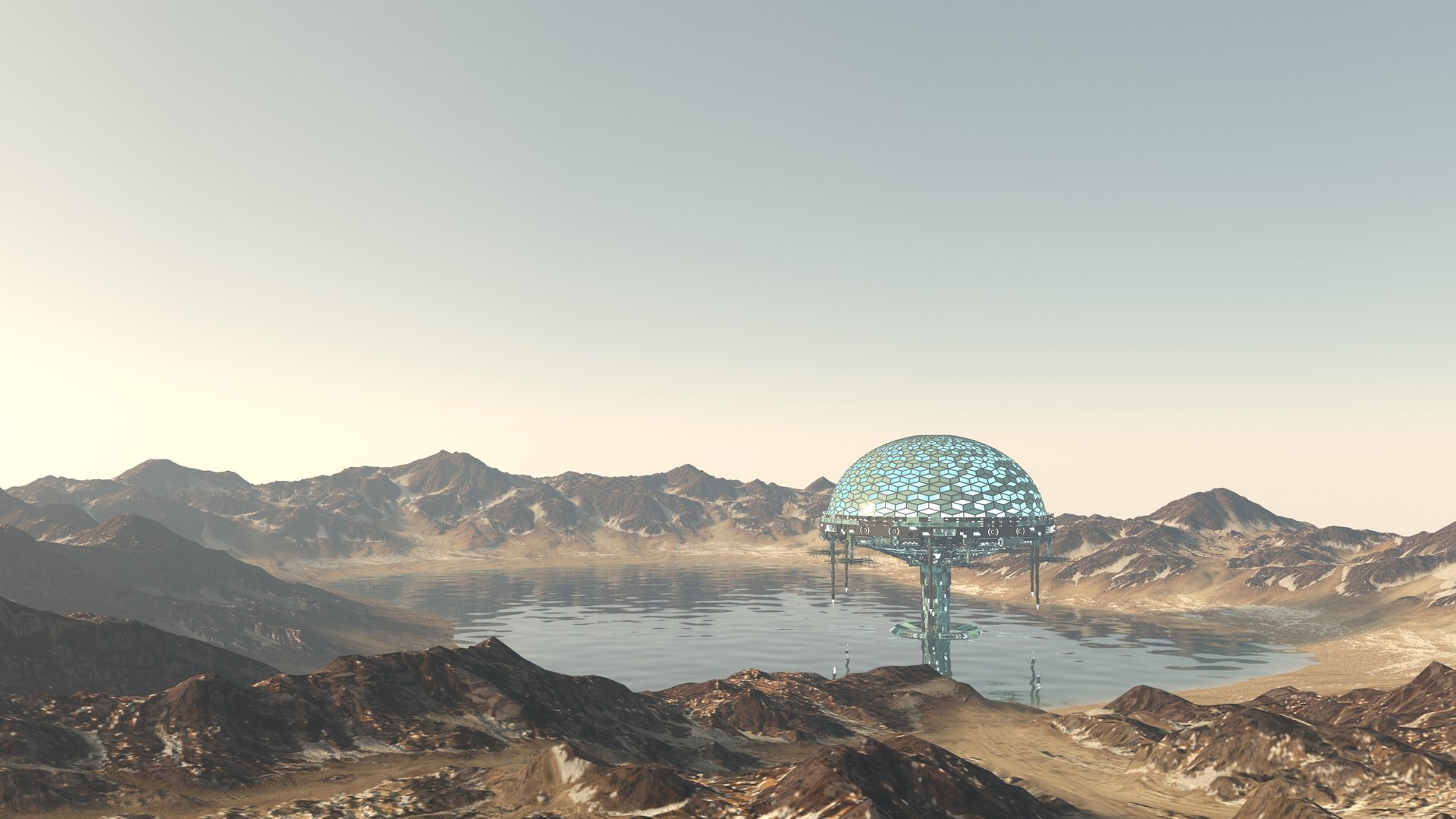 3D Scene Biodome And In Lake Desert Model - TurboSquid 1877000