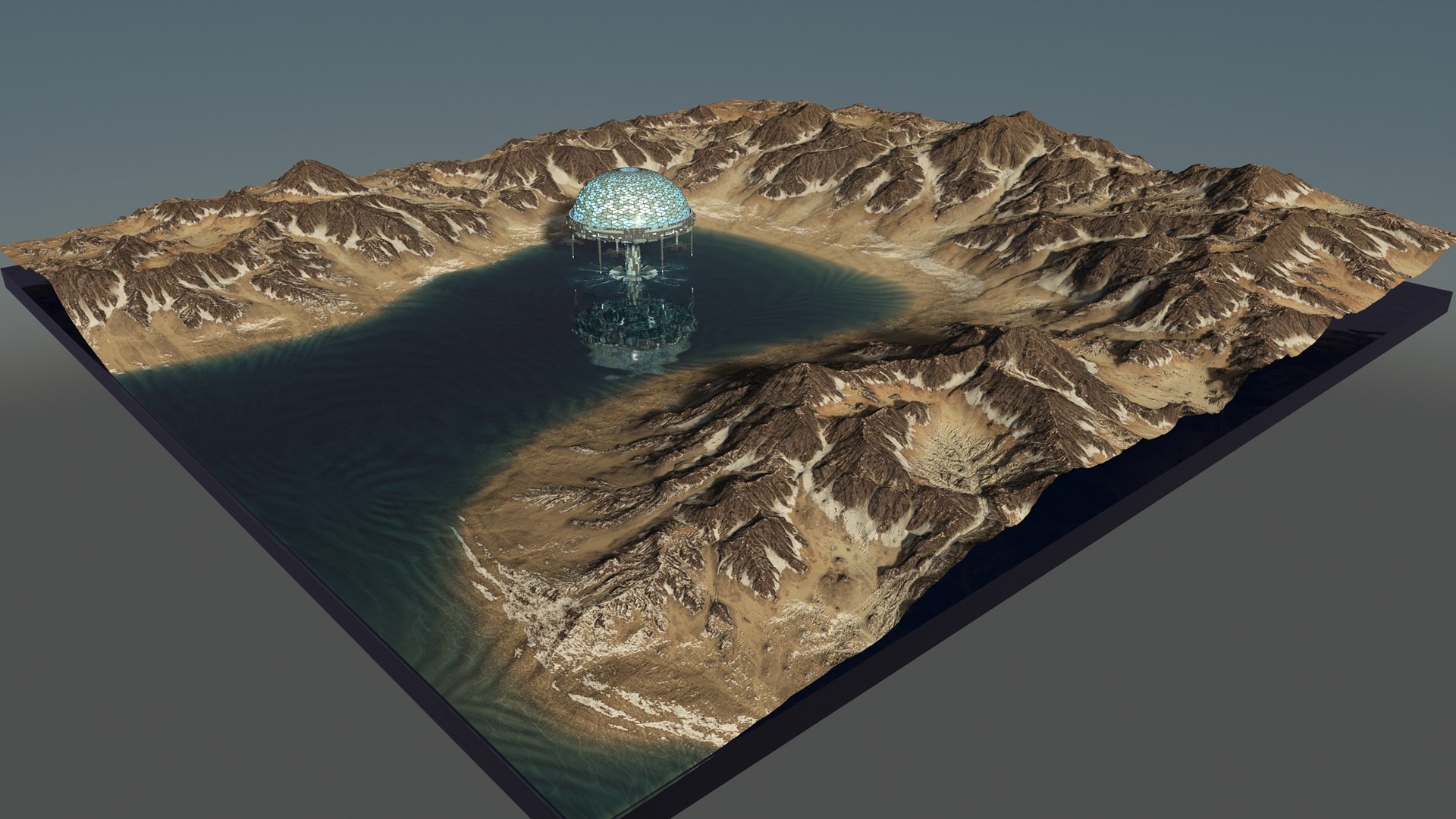 3D Scene Biodome And In Lake Desert Model - TurboSquid 1877000