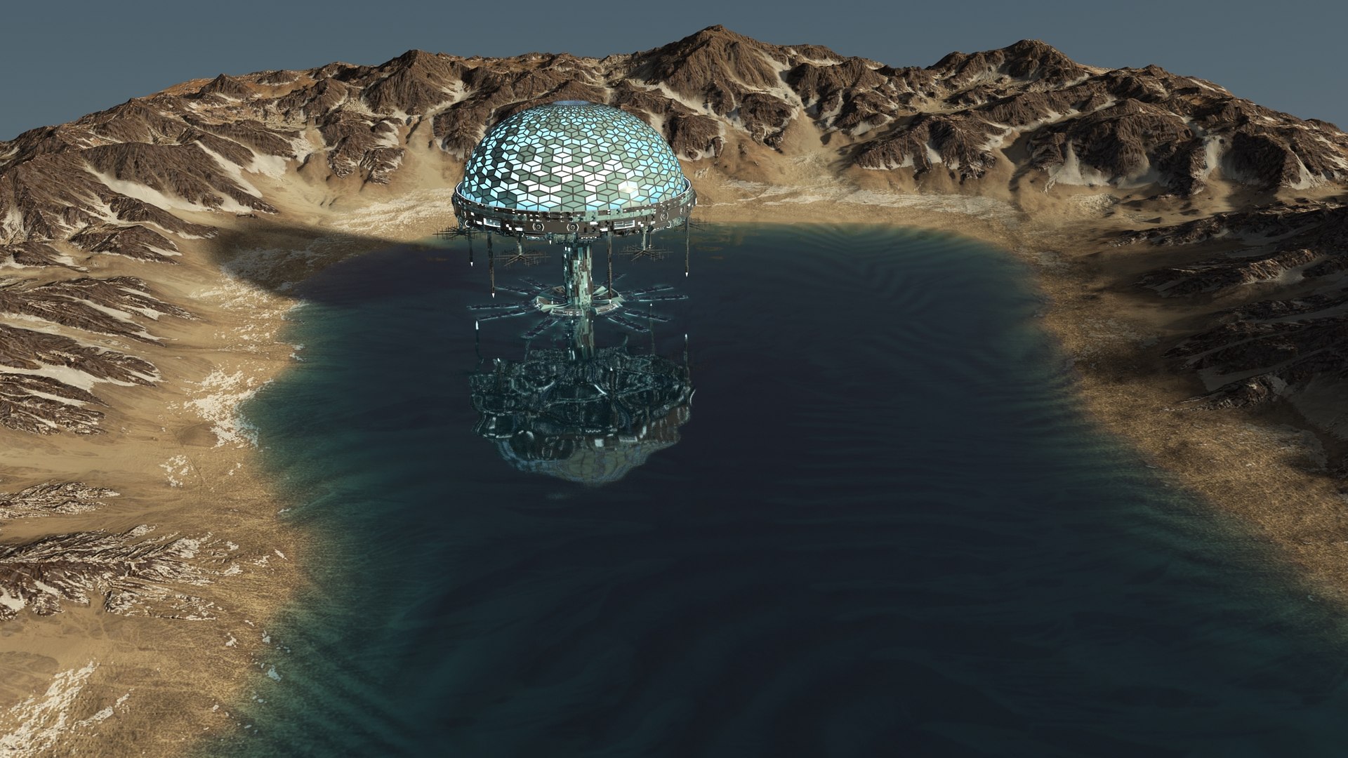 3D Scene Biodome And In Lake Desert Model - TurboSquid 1877000