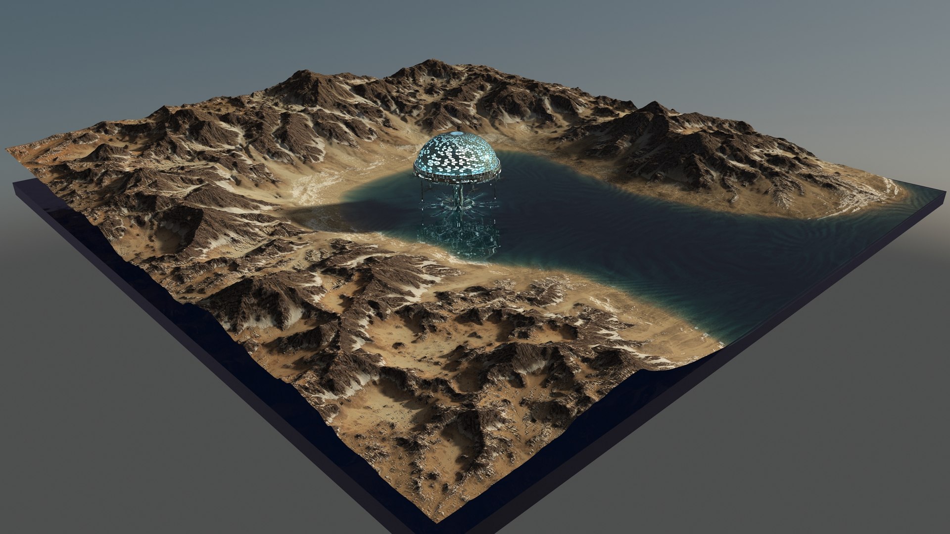 3D Scene Biodome And In Lake Desert Model - TurboSquid 1877000