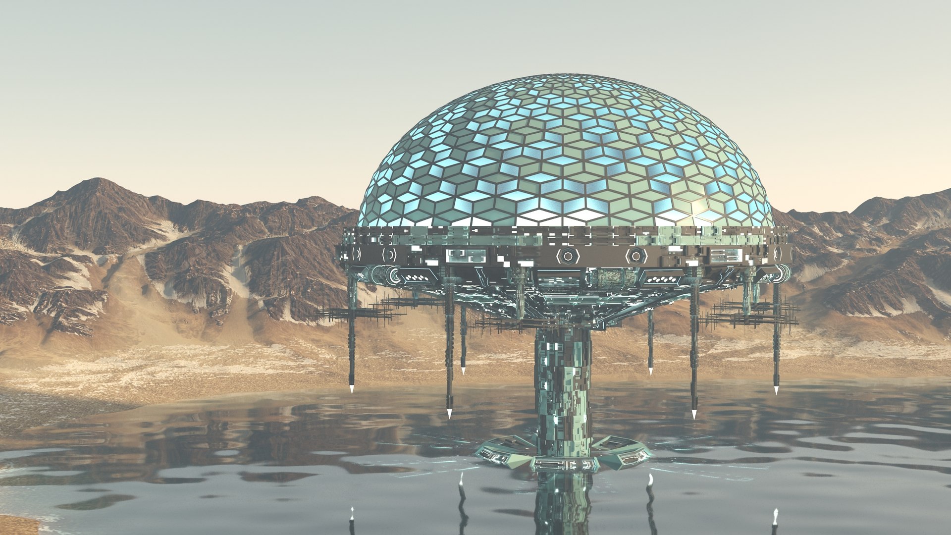 3D Scene Biodome And In Lake Desert Model - TurboSquid 1877000