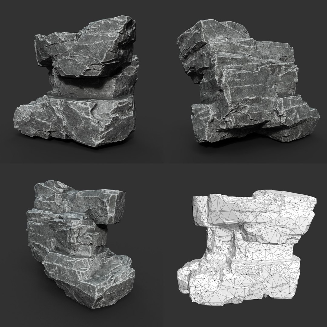 8 Low poly PBR Gray Sharp Rock - Ultra HD 16K Textures 3D model ...