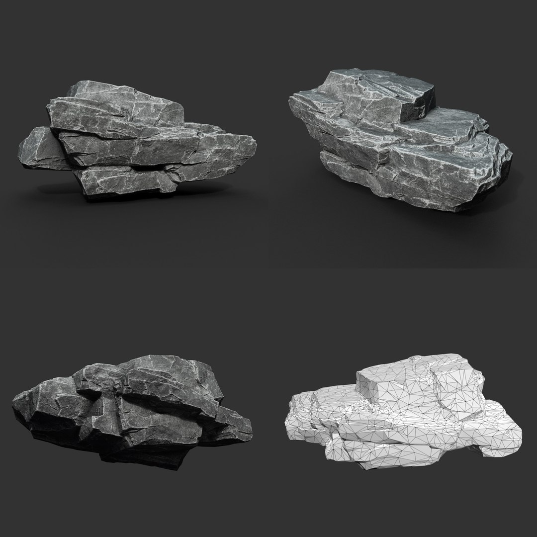 8 Low poly PBR Gray Sharp Rock - Ultra HD 16K Textures 3D model ...