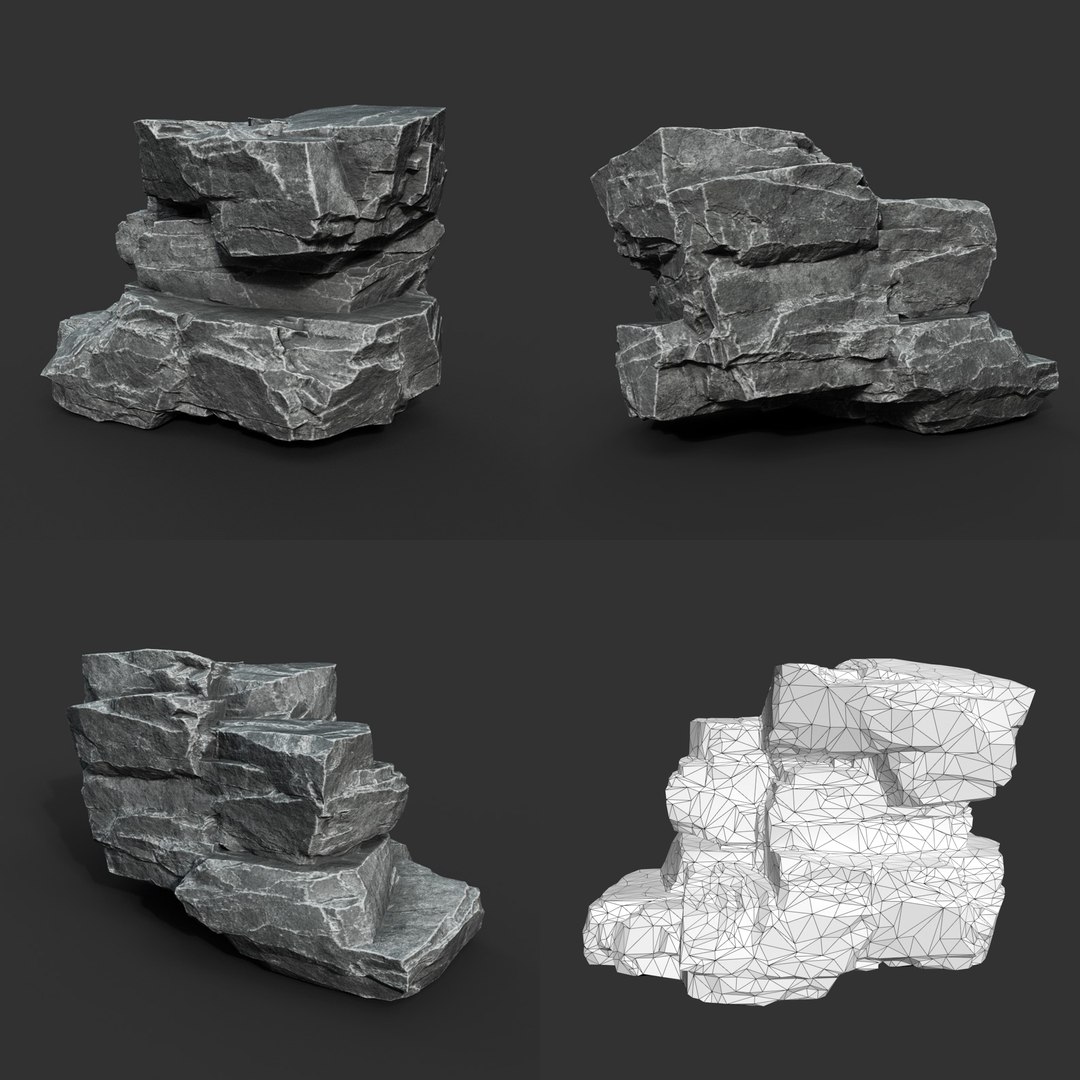 8 Low poly PBR Gray Sharp Rock - Ultra HD 16K Textures 3D model ...