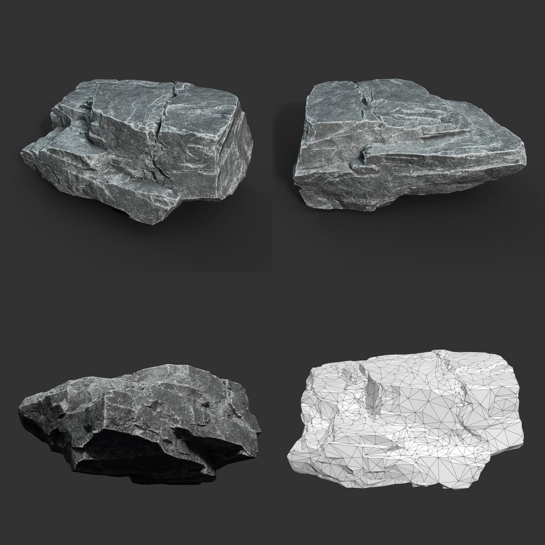 8 Low poly PBR Gray Sharp Rock - Ultra HD 16K Textures 3D model ...