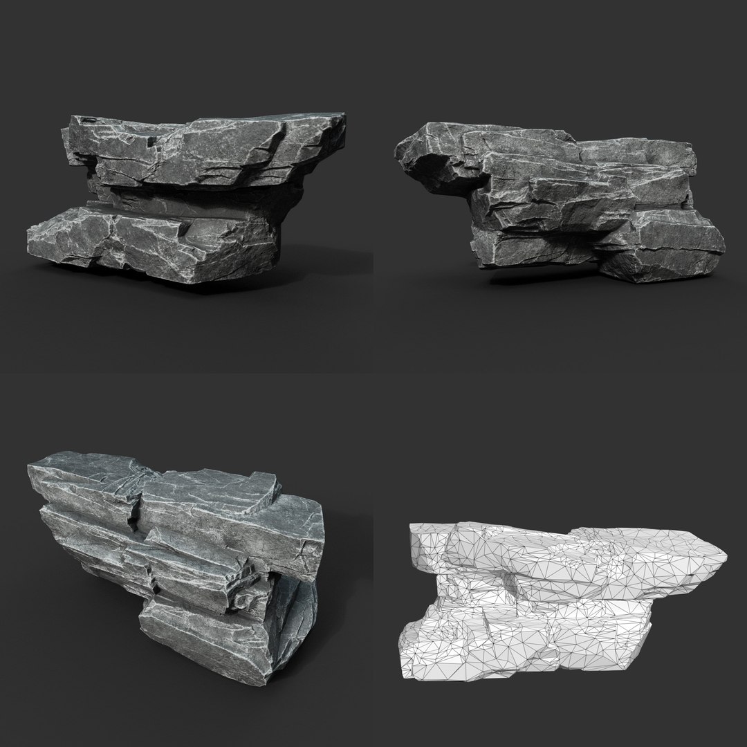 8 Low poly PBR Gray Sharp Rock - Ultra HD 16K Textures 3D model ...