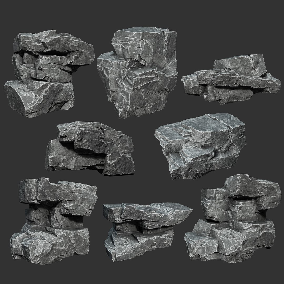 8 Low poly PBR Gray Sharp Rock - Ultra HD 16K Textures 3D model ...