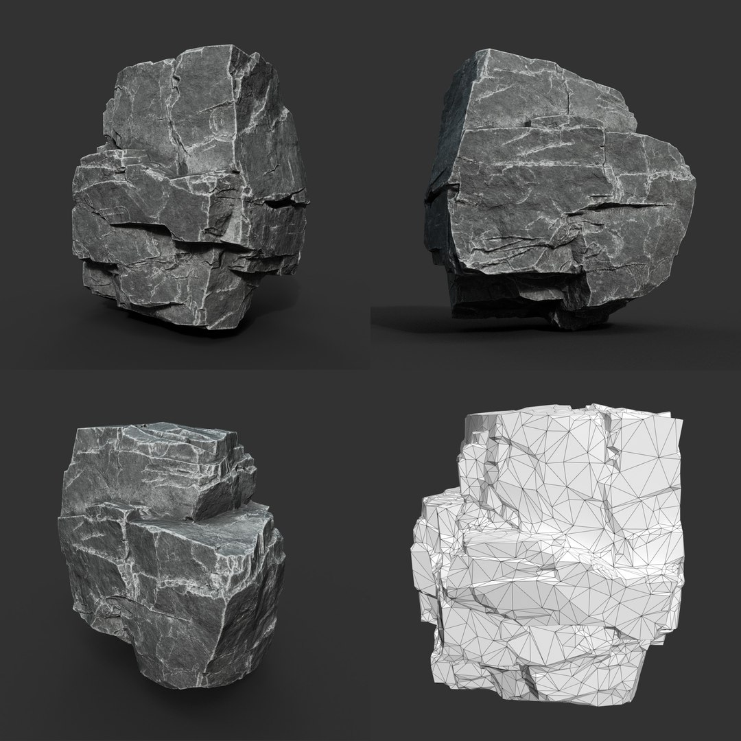 8 Low poly PBR Gray Sharp Rock - Ultra HD 16K Textures 3D model ...
