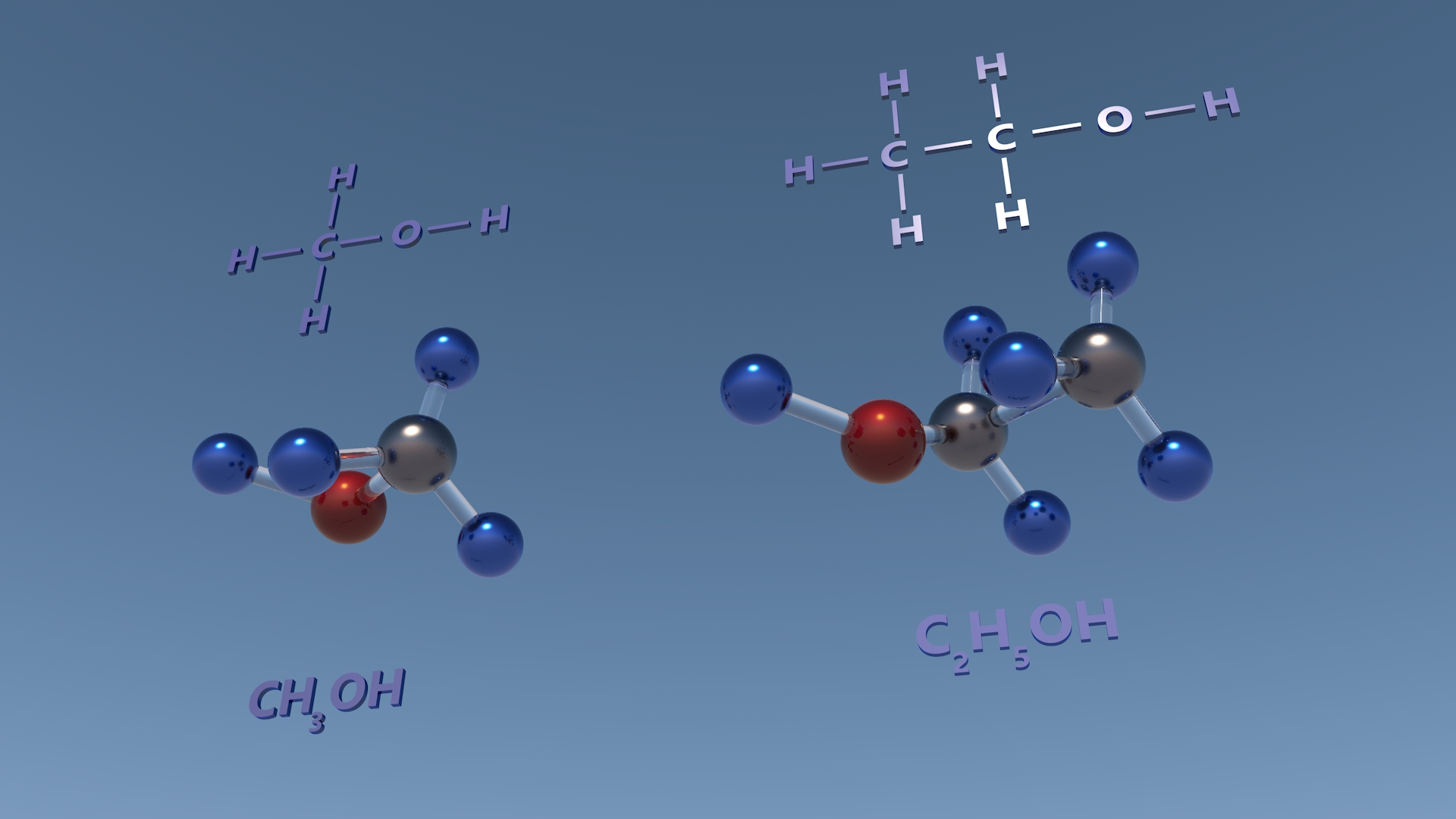 Molekülstruktur von Methanol und Ethanol 3D-Modell - TurboSquid 1709125