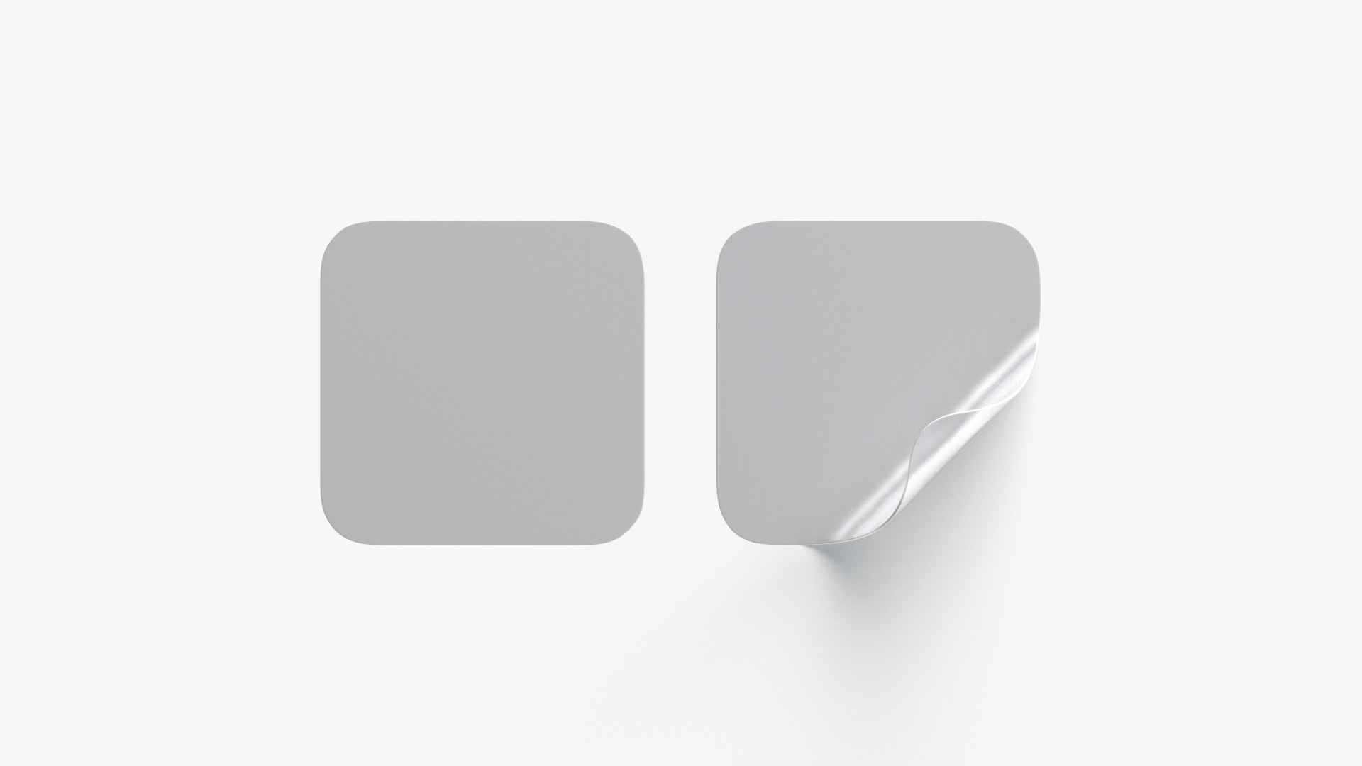 Two Square Stickers - silver smooth and curled corners adhesive label ...