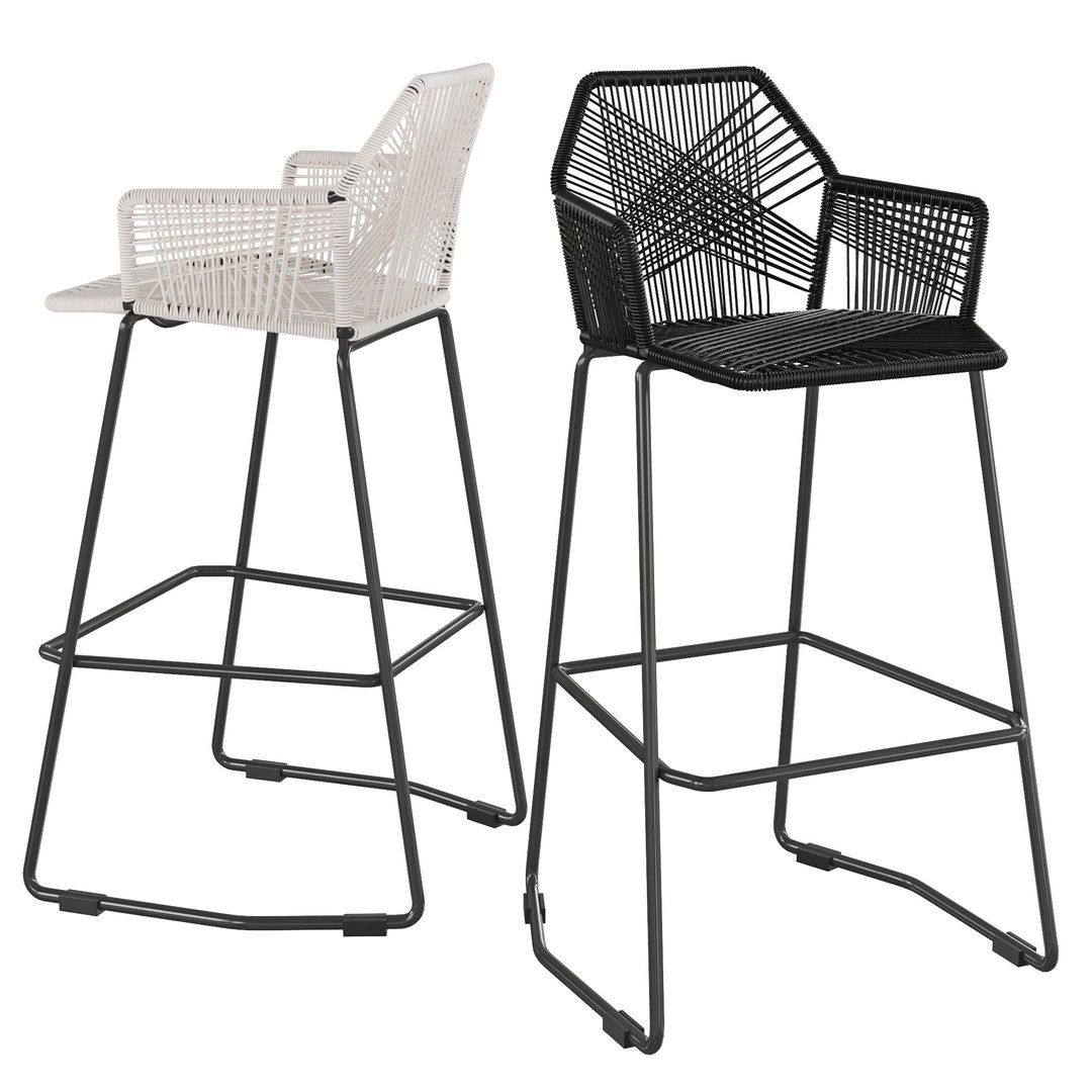 3D Rattan Geometric Natural Bar Stool Set of 2 - TurboSquid 1831240