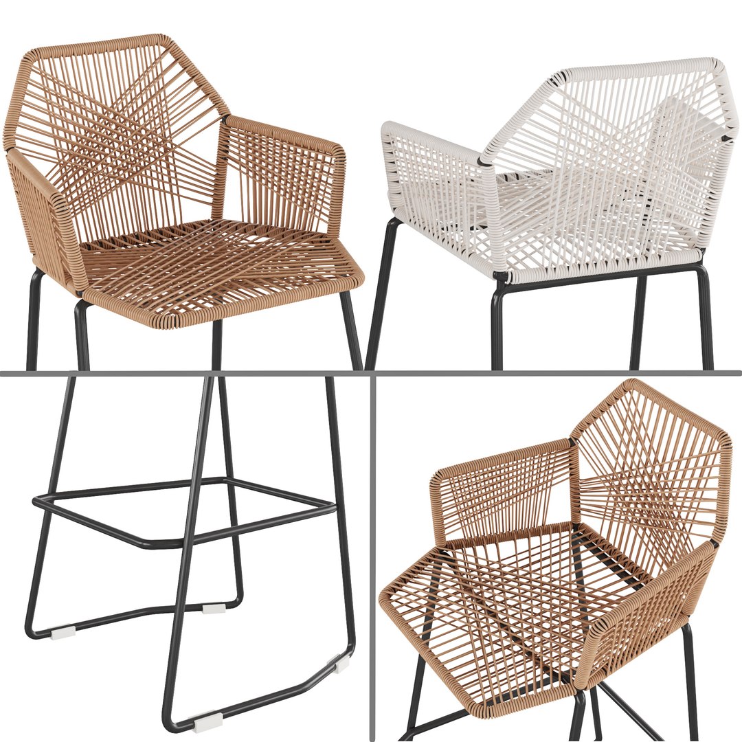 3D Rattan Geometric Natural Bar Stool Set of 2 - TurboSquid 1831240